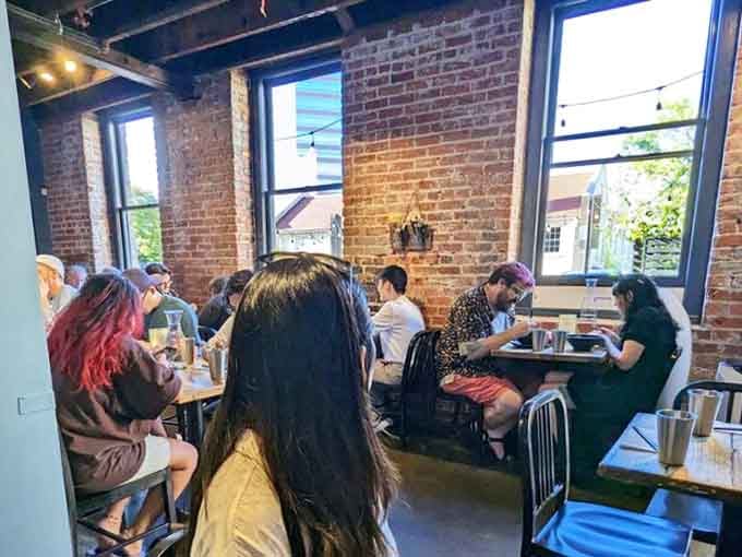 Window seats offer natural light and prime people-watching while you work through your bowl of hand-pulled noodles.