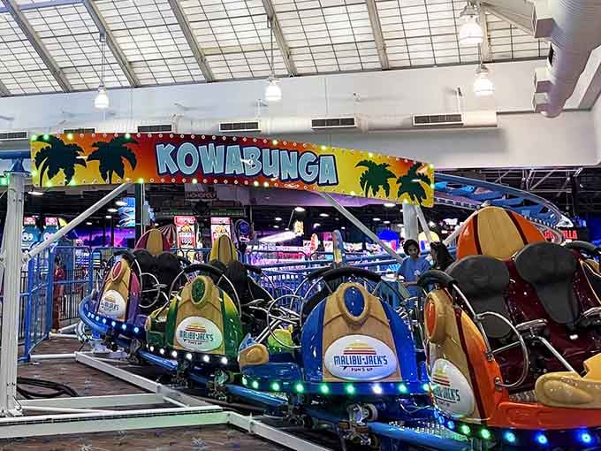 The Kowabunga spinning coaster: because regular sitting wasn't exciting enough for modern entertainment standards.