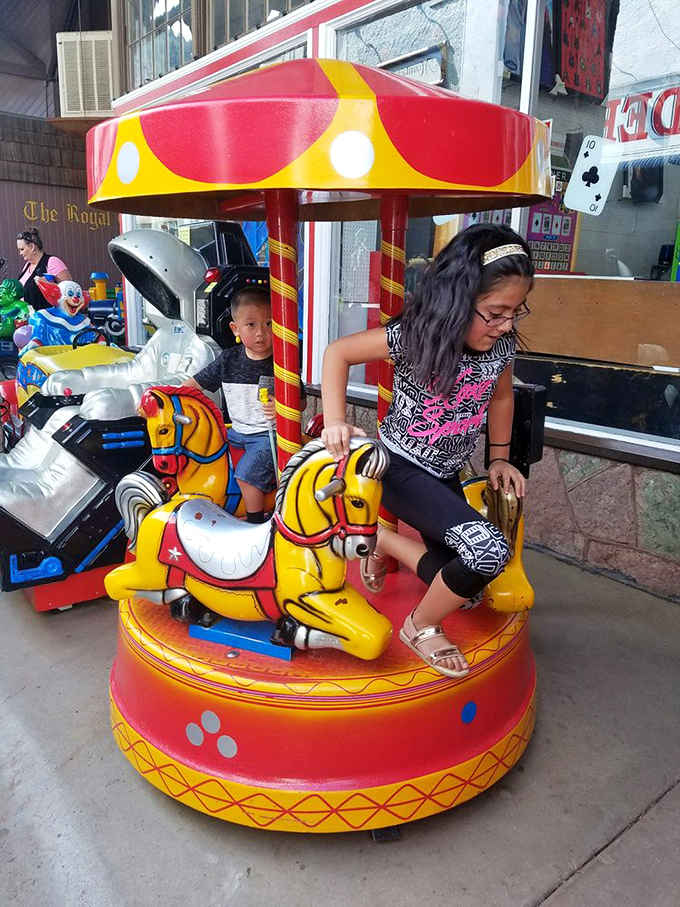 This miniature carousel delivers maximum joy per square foot, spinning childhood magic one coin at a time.