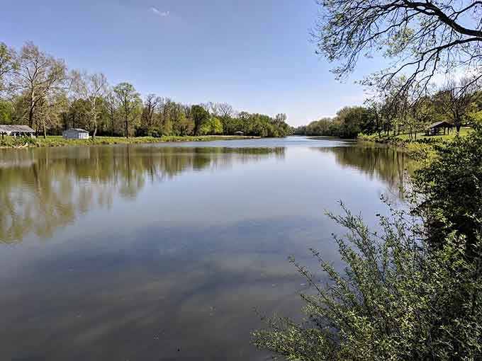 This tranquil pond at Charles Mill Park offers fishing, reflection, and the kind of peace that makes city stress evaporate.