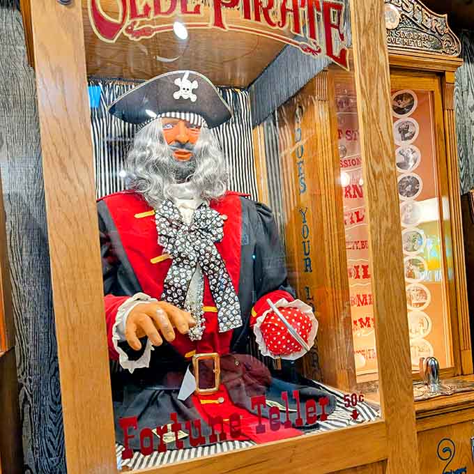 The fortune teller pirate waits patiently to reveal your destiny, assuming your destiny involves inserting coins and turning cranks.