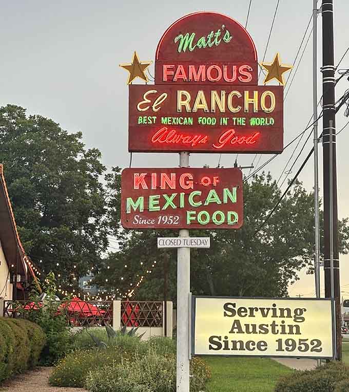That glorious vintage sign doesn't just light up the street, it's been guiding enchilada pilgrims home for generations.