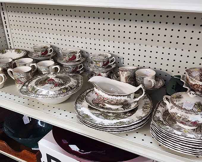 Complete dishware sets that survived generations without a single chip, unlike your modern plates from Target.