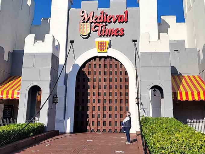 The entrance looks like it's guarding treasure, but really it's protecting roasted chicken and your inner child's wildest dreams.