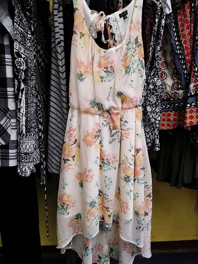 Floral sundress perfection hanging ready for summer adventures, proving secondhand can look absolutely brand new and fresh.