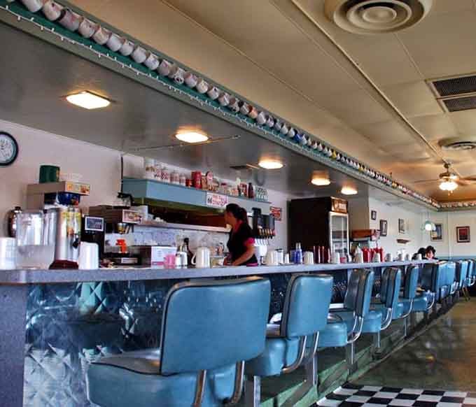 The counter seats offer front-row viewing to breakfast theater, where eggs sizzle and magic happens.