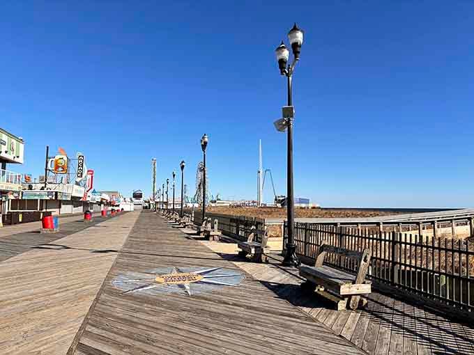 The Seaside Heights boardwalk stretches into the distance, promising adventure and excellent food at every turn.