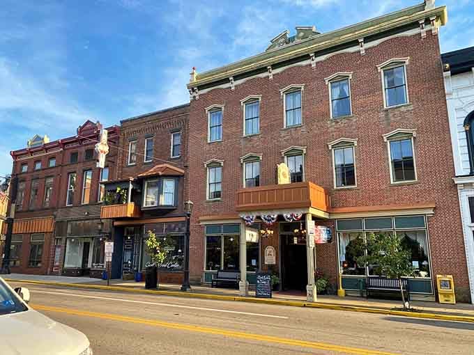 Hotel Millersburg's historic facade welcomes guests to accommodations where character trumps cookie-cutter chain hotel sameness every single time.
