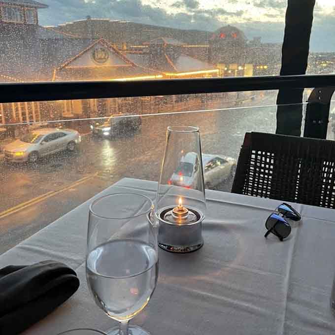 Window seats at sunset turn dinner into dinner and a show, even when the view is Columbus instead of the coast.