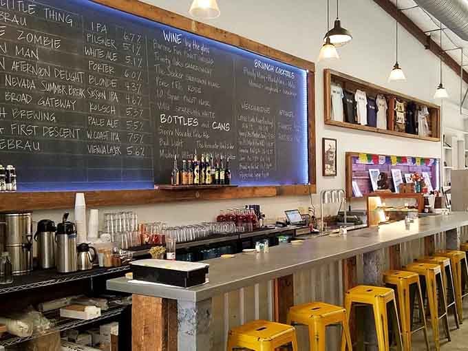 A bar setup that means business, with enough beverage options to make your morning meal feel properly celebratory today.