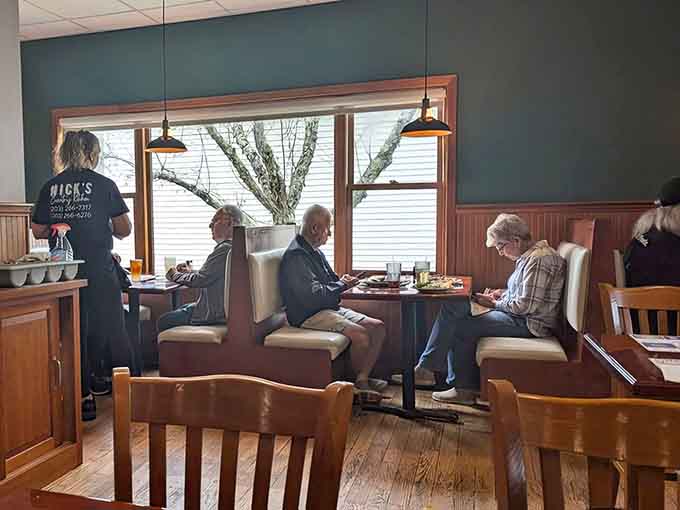 Real people enjoying real food in a real restaurant, which is becoming rarer than a parking spot at the mall on Saturday.