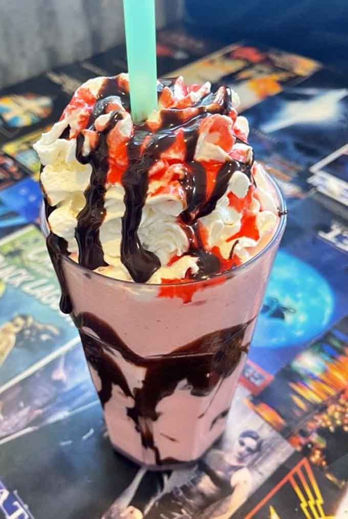 Chocolate and strawberry swirled together with whipped cream creates a shake worthy of your childhood dreams revisited.