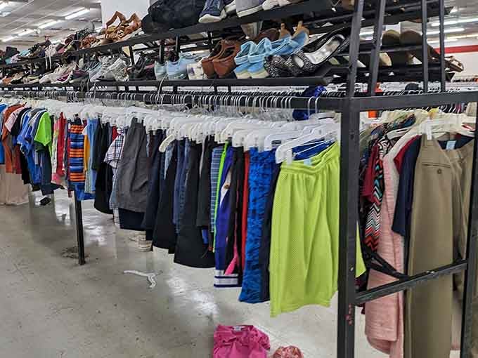 Athletic wear and casual pieces mix together in a democratic display where everyone's a winner at checkout.