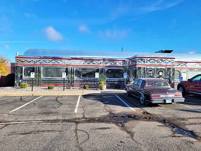Even the parking lot view confirms you've arrived somewhere special, where chrome meets comfort food daily.