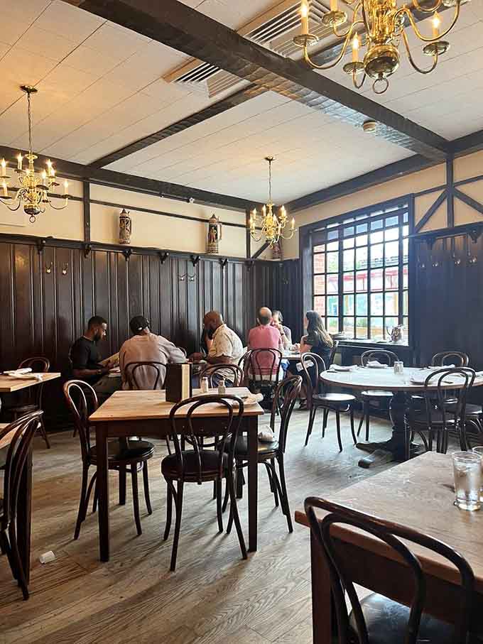 Simple bentwood chairs and bare tables prove you don't need fancy decor when your food does all the talking.