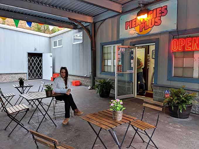 A few outdoor tables offer the perfect spot to enjoy your pierogies before the aroma makes you eat them immediately.