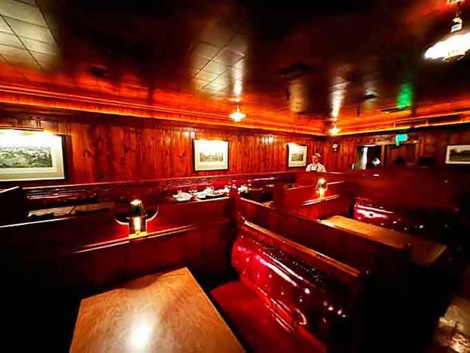 Intimate booths with warm lighting create the perfect setting for celebrations, dates, or just really good steak.