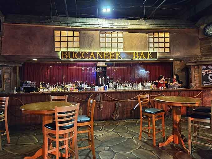 The Buccaneer Bar serves pre-show drinks, giving you time to get into character before the swashbuckling begins.