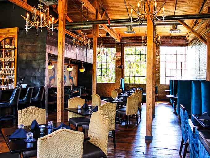 The Sycamore at Chatham Mills transforms industrial space into elegant dining, proving old mills make spectacular second acts.