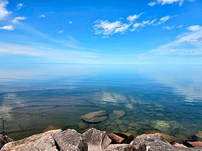 Lake Superior on a calm day – so clear and peaceful it looks like someone Photoshopped reality itself.