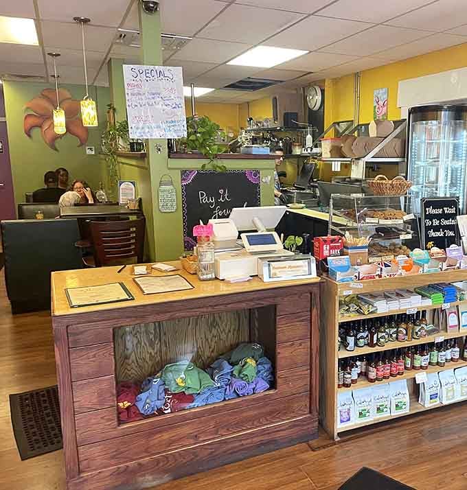 The counter area where orders happen and dreams of delicious plant-based meals begin to take delicious shape.