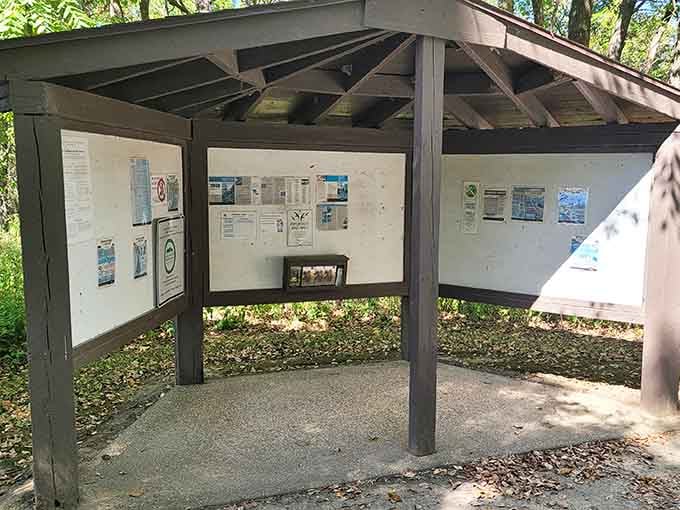 Information kiosks share the prairie's secrets, though standing here tells you most of what you need to know.