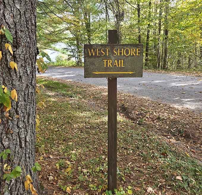 The West Shore Trail beckons hikers into autumn beauty that looks straight out of a postcard collection.