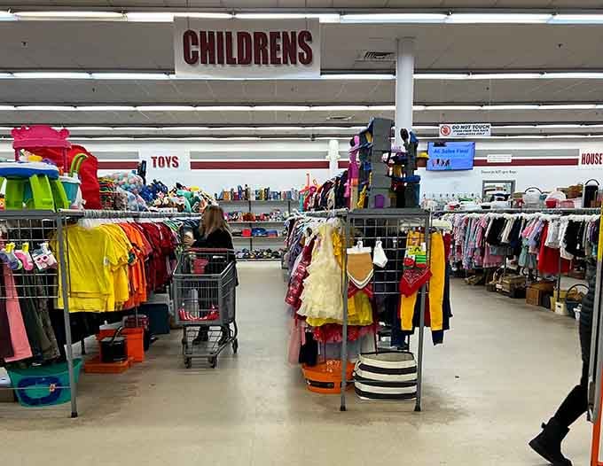 The children's section where little ones' wardrobes get refreshed faster than they outgrow last month's purchases.