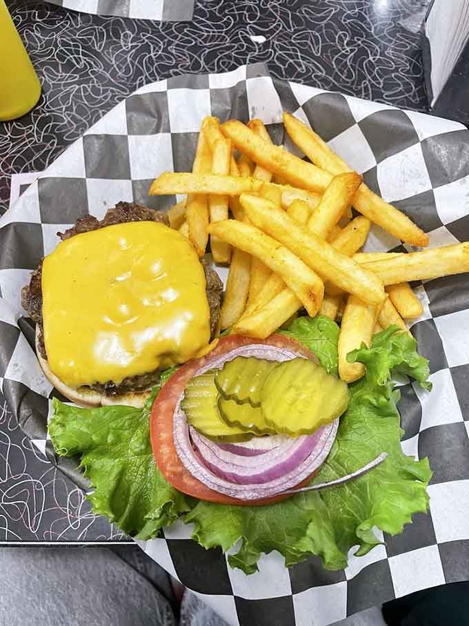 A cheeseburger and fries combo that looks exactly like what you've been craving all week.