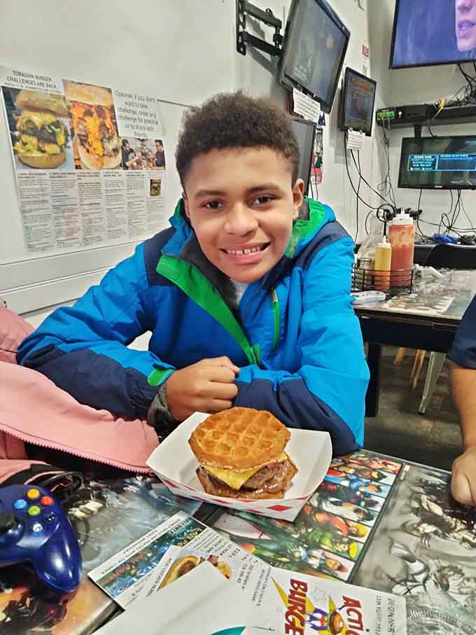 Pure joy captured mid-bite, which is exactly the expression every restaurant hopes to see on their customers' faces.