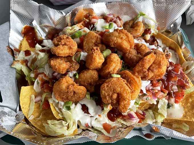 Shrimp nachos proving that fusion isn't always a dirty word when executed with this level of delicious commitment and care.