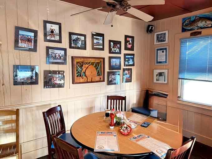 Every table comes with a view of history, literally framed and hung with pride on these well-loved walls.
