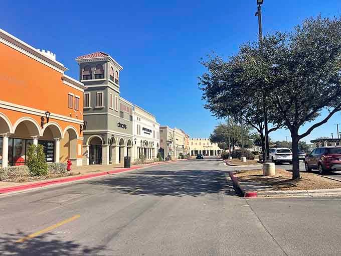 Tree-lined walkways create pleasant shopping corridors, making the retail journey feel almost like a leisurely stroll.