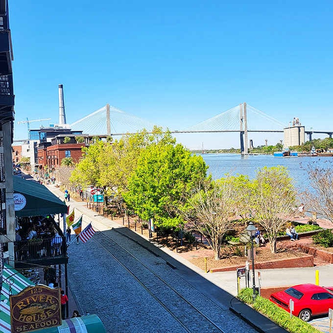 The Talmadge Bridge frames river views that remind you why Savannah became a major port city centuries ago.