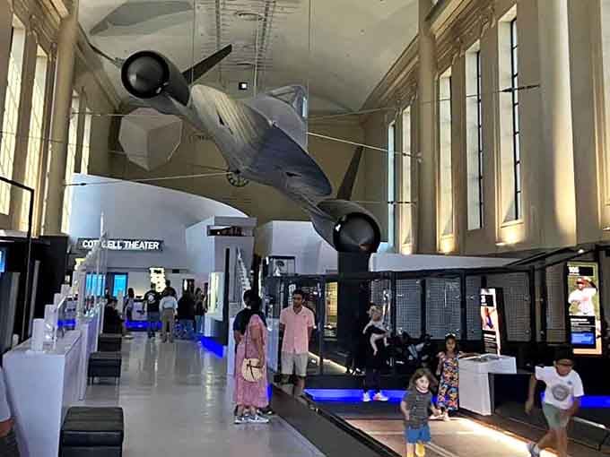 That suspended aircraft overhead adds drama to your museum stroll, like walking through an aviation action sequence.