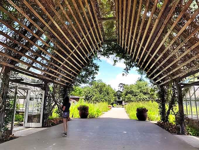 Walking under this wooden arbor feels like entering a secret passage to somewhere even more magical than where you started.
