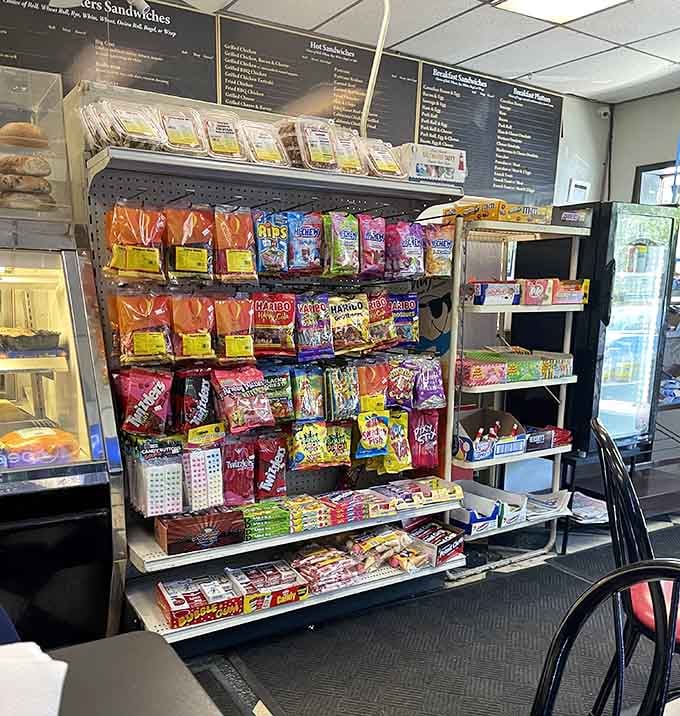 Candy and snacks stocked like a convenience store met a deli and they lived happily ever after.