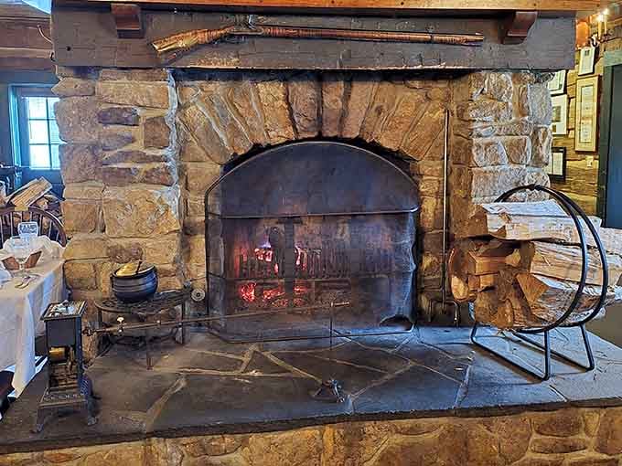 A massive stone fireplace that's been warming diners since your great-grandparents were courting.