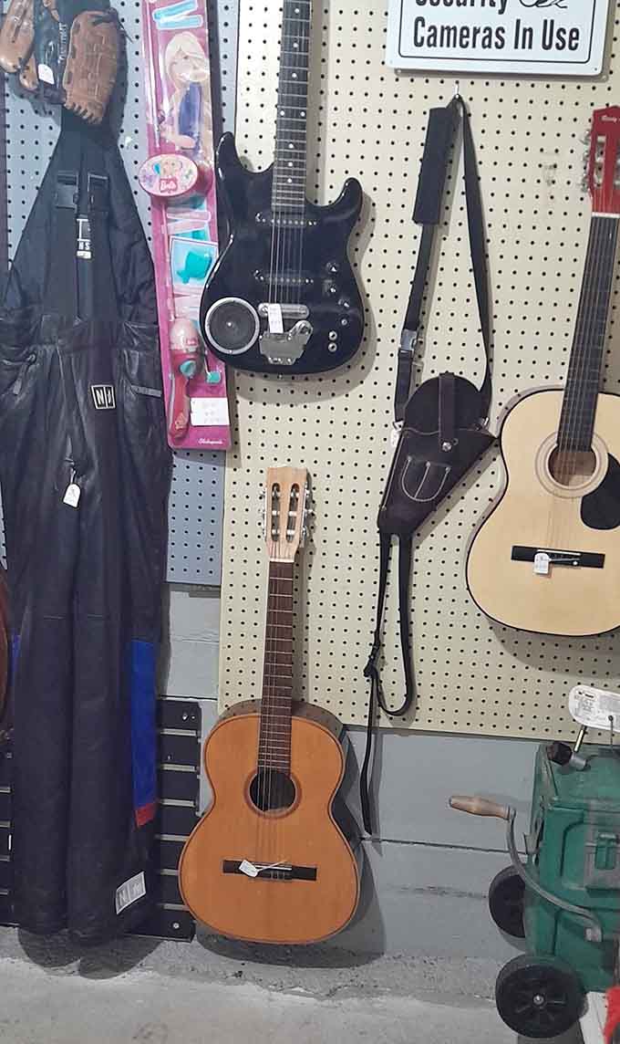 Guitars waiting to soundtrack someone's midlife crisis or teenage rebellion, possibly both simultaneously depending on the buyer.