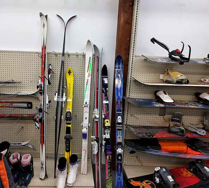 Skis and snowboards ready for Washington's slopes, because winter sports gear shouldn't break the bank.