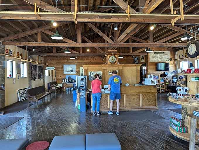 The gift shop interior beckons with railroad memorabilia, books, and souvenirs that'll have you spending like it's payday at the depot.