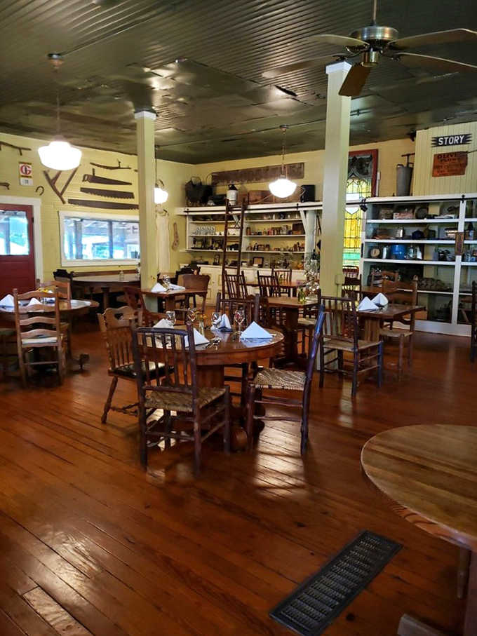 The dining room maintains its general store roots while serving cuisine that would make any foodie genuinely happy indeed.