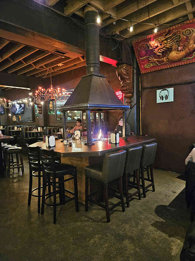 The tabletop grill station adds an interactive element, because apparently regular pizza wasn't exciting enough for some people already.