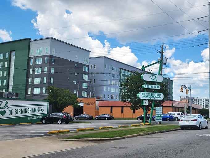 That retro sign standing tall against Birmingham's changing skyline reminds us that some things should never change.