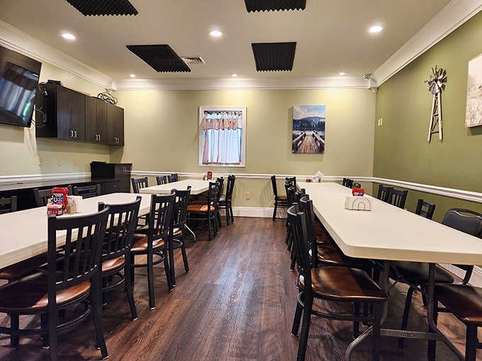 The private dining room offers space for family gatherings where everyone can argue about who gets the last piece of chicken.