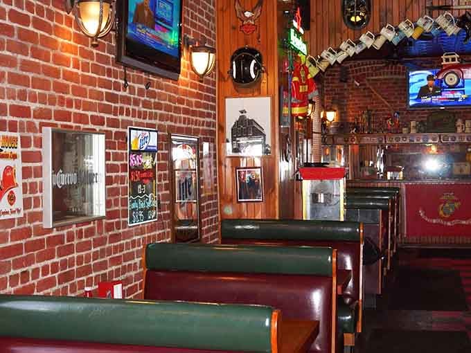 Cozy booths lined with exposed brick and firefighting history make every meal feel like dining inside a living museum.