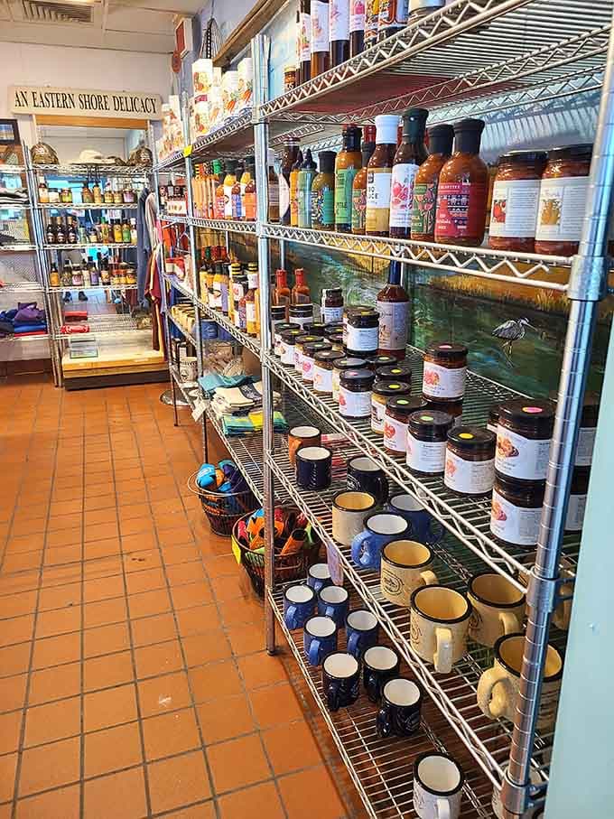 Local sauces and preserves line the shelves, turning the restaurant into your new favorite gourmet shopping destination.