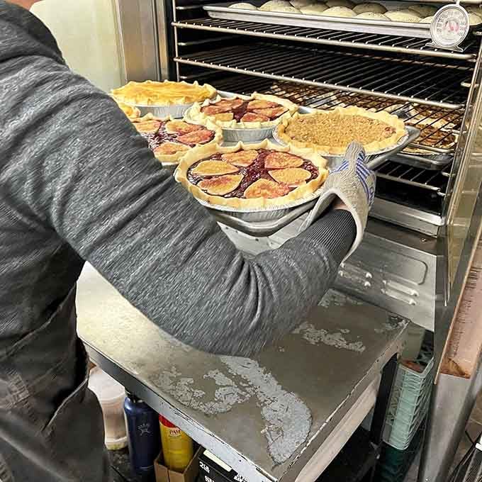 Fresh pies emerging from the oven like edible treasures, still bubbling with promise and possibility ahead.