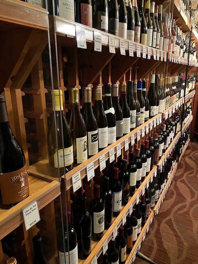 A wine cellar that stretches on like a library of liquid happiness, offering bottles for every taste and budget.