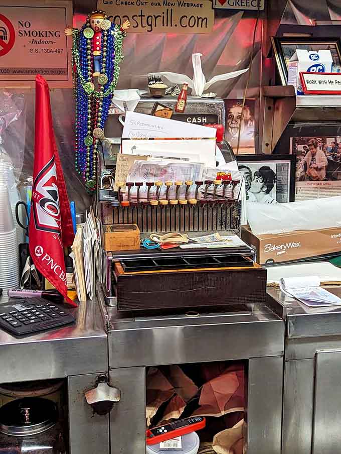 That vintage cash register has probably rung up more hot dogs than you've had in your entire lifetime.